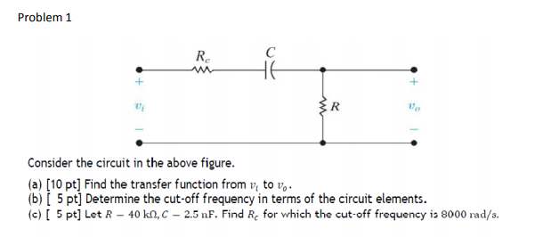 Solved Problem 1 RC w с HE Consider the circuit in the above | Chegg.com