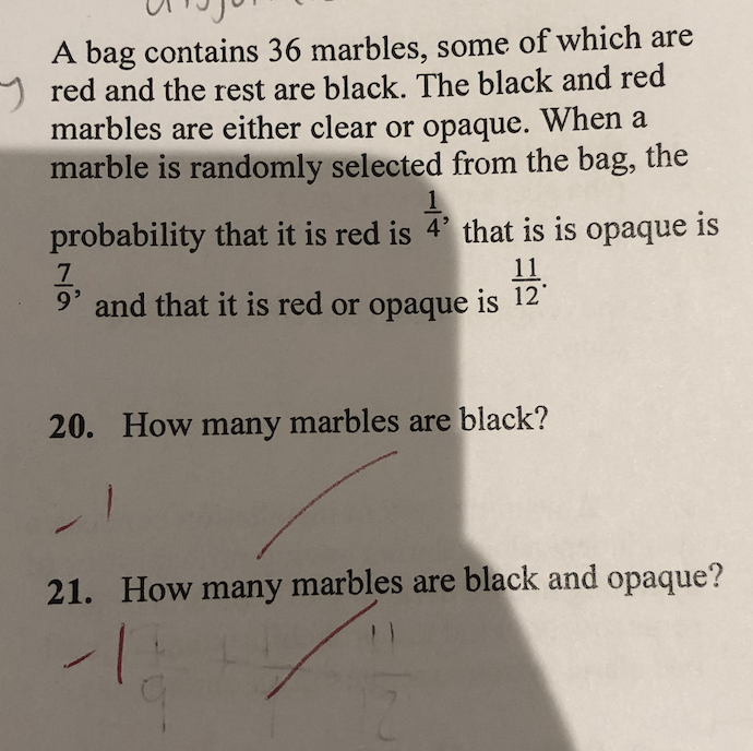 Solved A bag contains 36 marbles, some of which are red and | Chegg.com