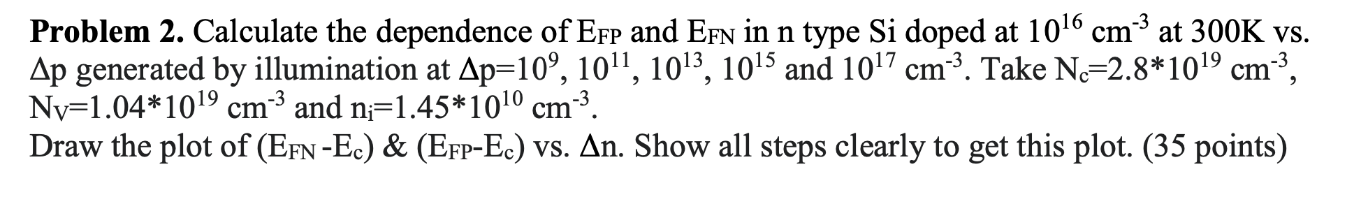 Solved -3 Problem 2. Calculate the dependence of EFP and Efn | Chegg.com