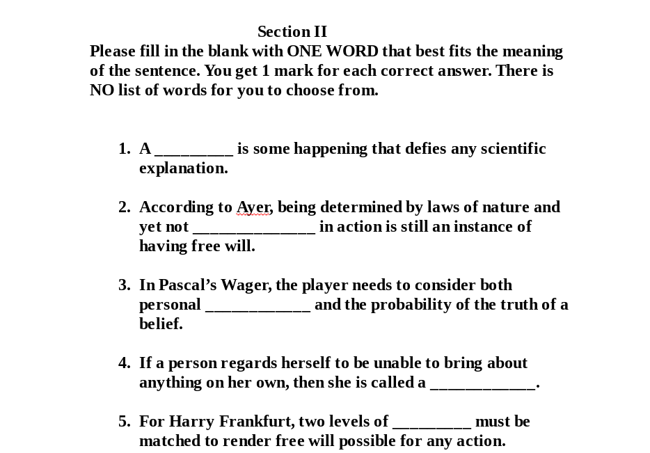 Section II Please fill in the blank with ONE WORD | Chegg.com
