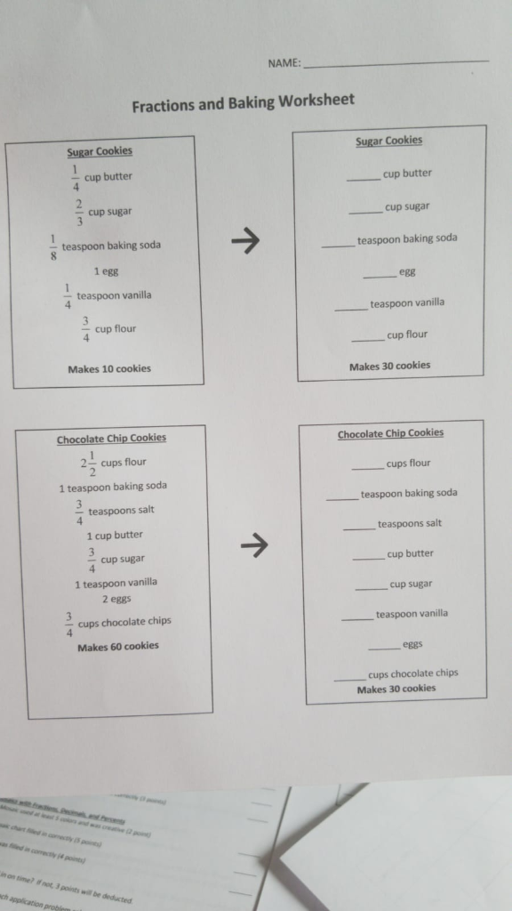 Solved NAME: Fractions and Baking Worksheet Sugar Cookies | Chegg.com