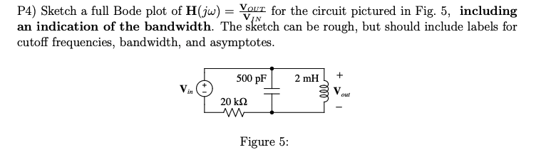 Solved P4) ﻿Sketch a full Bode plot of H(jω)=VOUT VJN ﻿for | Chegg.com