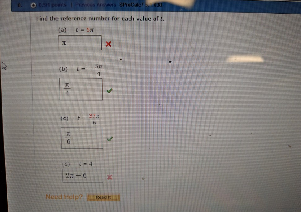 Solved Find the reference number for each value of t | Chegg.com