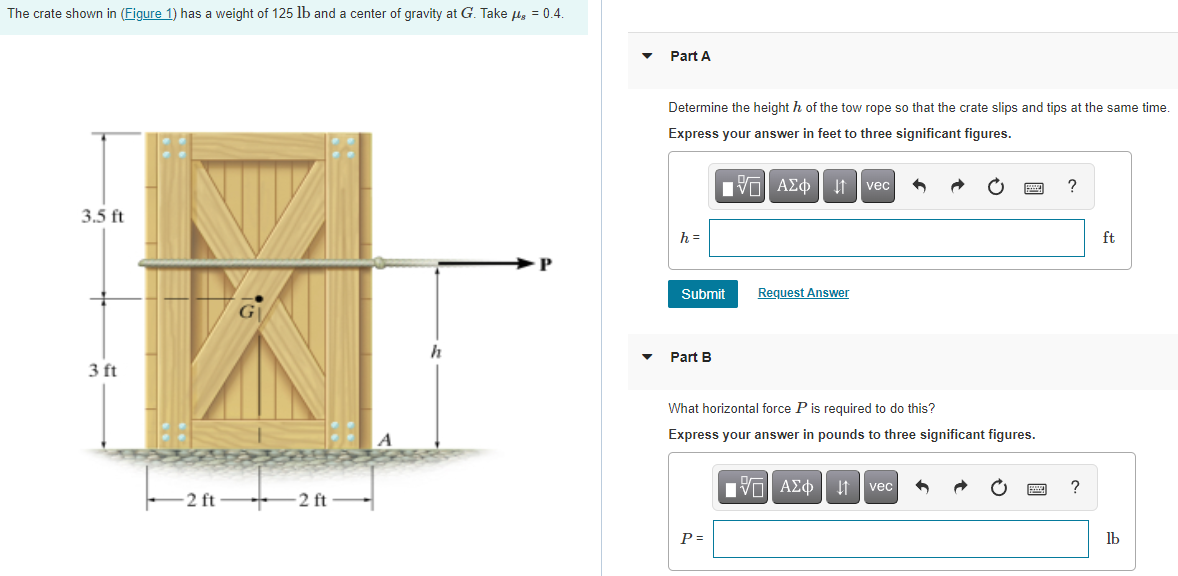 Solved The Crate Shown In Figure 1 Has A Weight Of 125 Lb