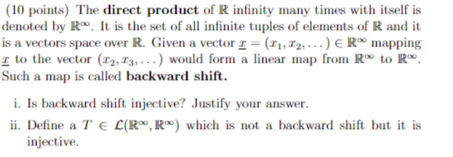 Solved (10 points) The direct product of R infinity many | Chegg.com