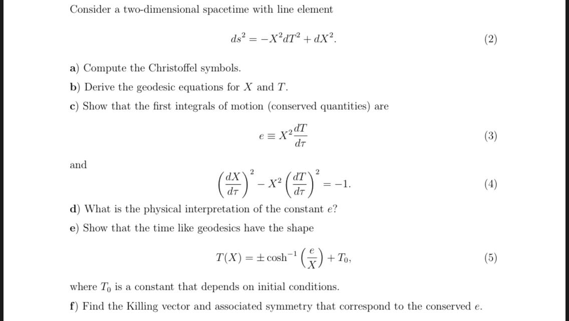 Consider a two-dimensional spacetime with line | Chegg.com