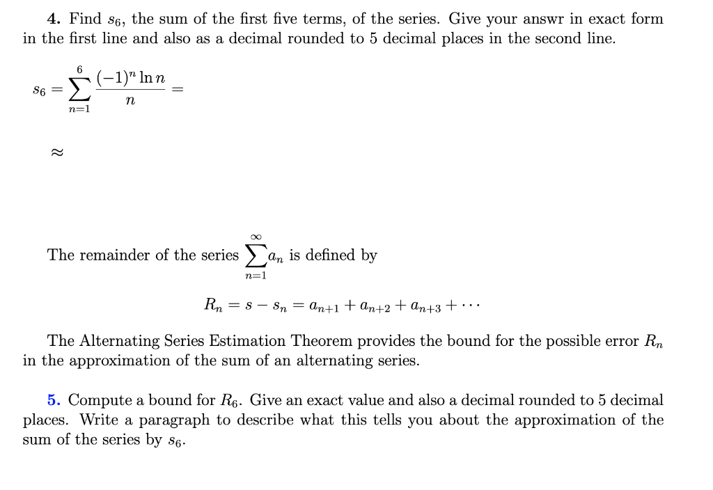 4. Find s6, the sum of the first five terms, of the | Chegg.com