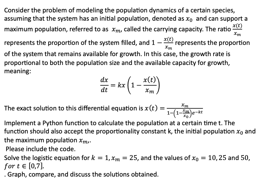 Solved Consider the problem of modeling the population | Chegg.com