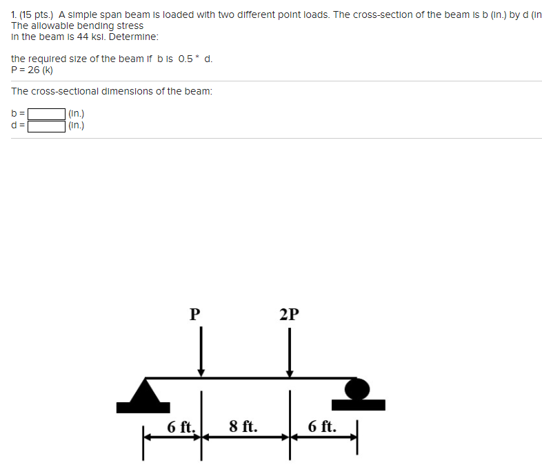 Solved 1. (15 pts.) A simple span beam is loaded with two | Chegg.com