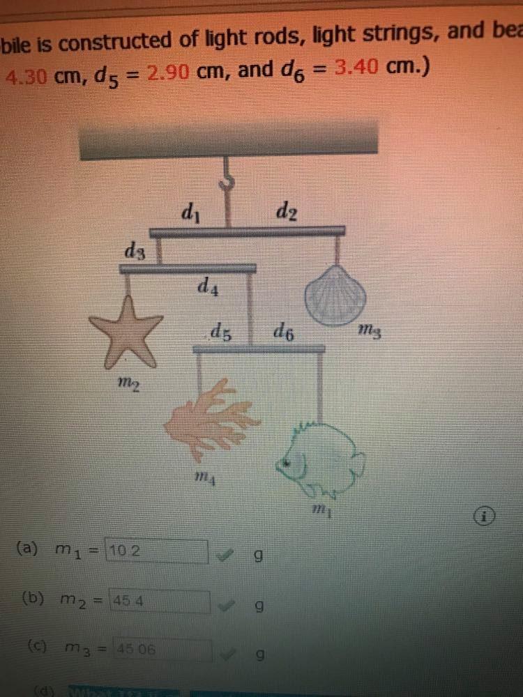 Solved A mobile is constructed of light rods, light strings, | Chegg.com