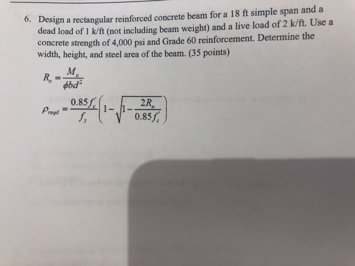 Solved Design a rectangular reinforced concrete beam for a | Chegg.com