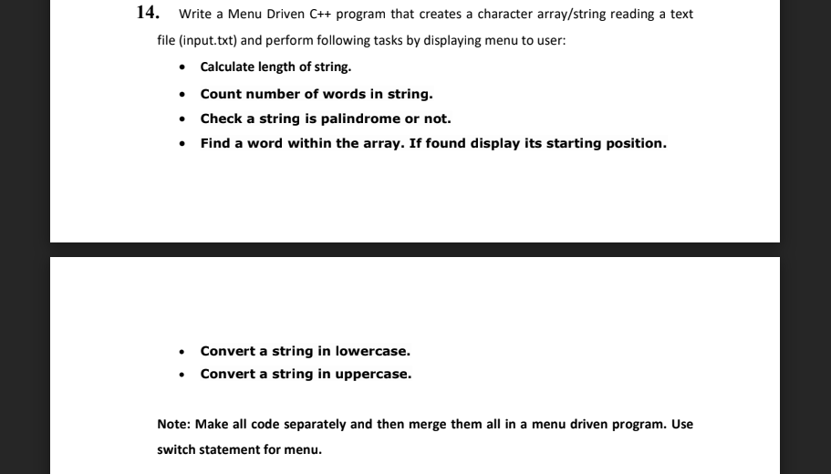 Solved 14. Write a Menu Driven C++ program that creates a | Chegg.com