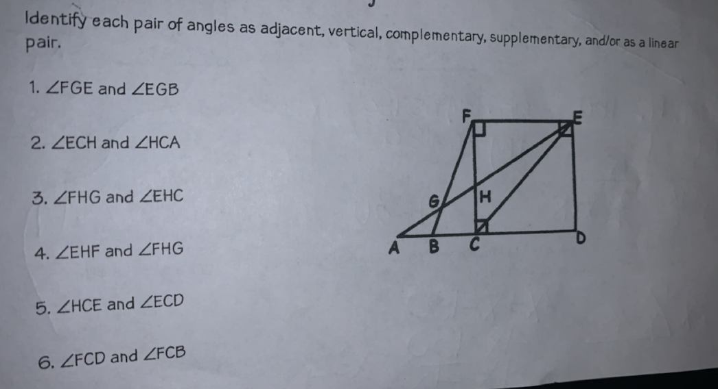 Solved Identify each pair of angles as adjacent, vertical, | Chegg.com