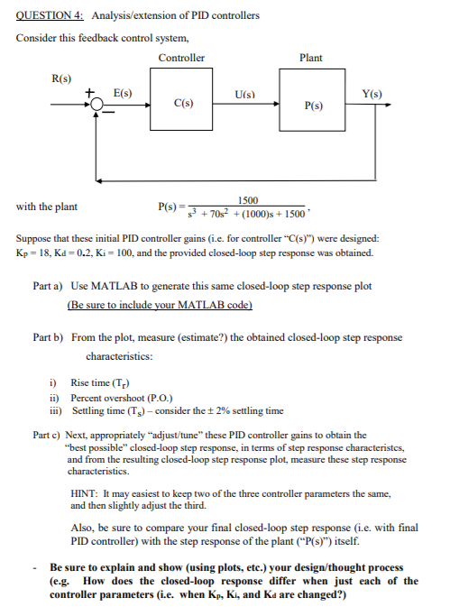 Solved QUESTION4: Analysis/extension of PID controllers | Chegg.com