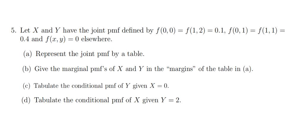 Solved 5. Let X and Y have the joint pmf defined by | Chegg.com