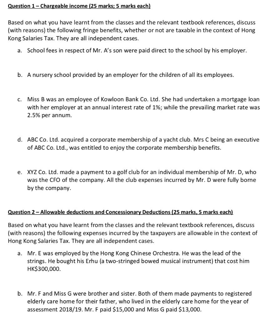 Solved Question 1 - Chargeable income (25 marks; 5 marks | Chegg.com