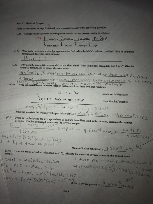 (C7) Calculate the molarity ofthe dissolved oxygen in | Chegg.com