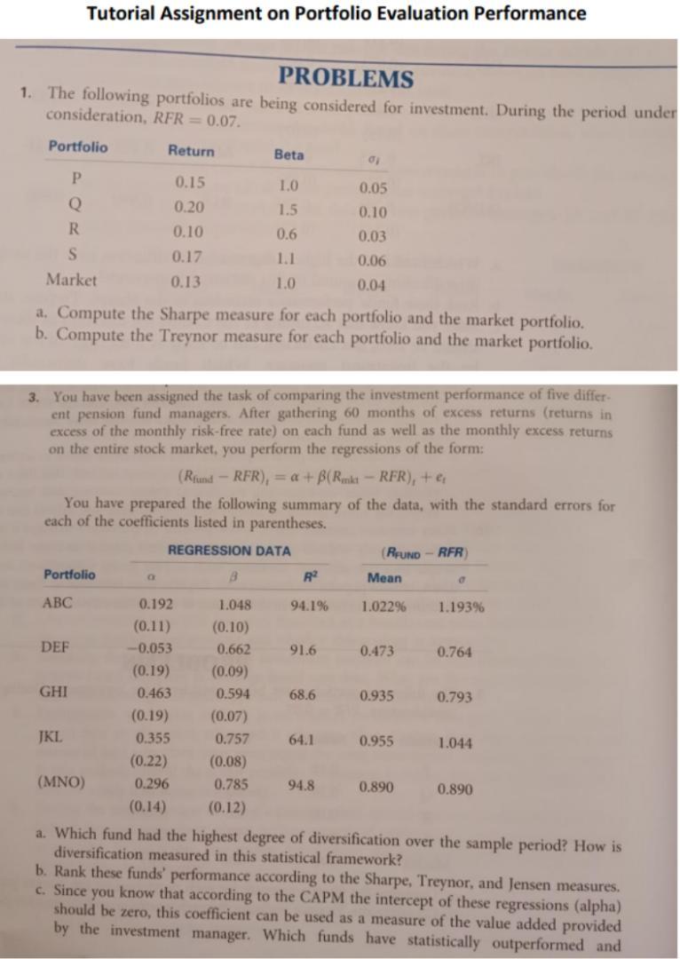 Solved Tutorial Assignment on Portfolio Evaluation | Chegg.com