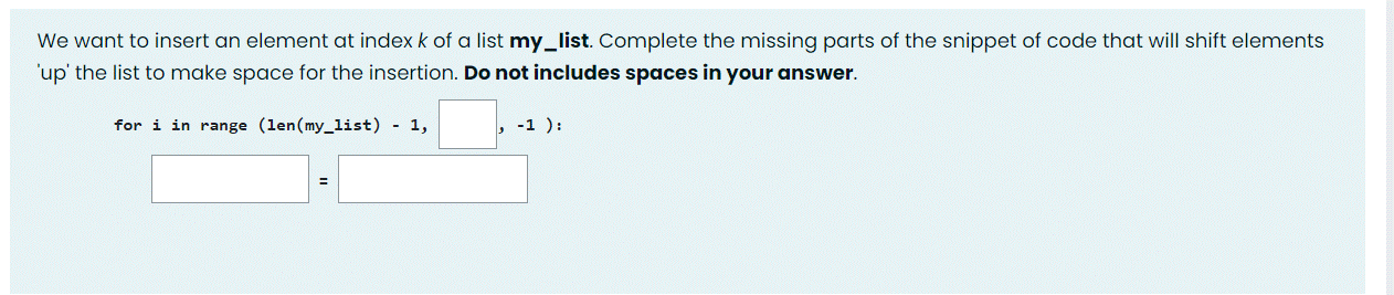Solved We want to insert an element at index k of a list | Chegg.com