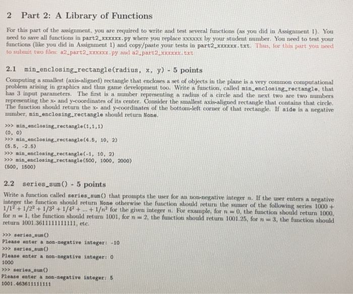 2 Part 2: A Library of Functions For this part of the | Chegg.com