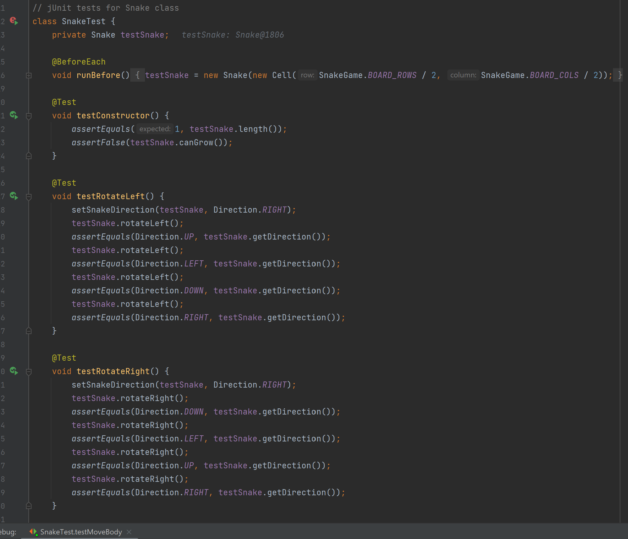 Solved Run the tests in the SnakeTest class and note that | Chegg.com