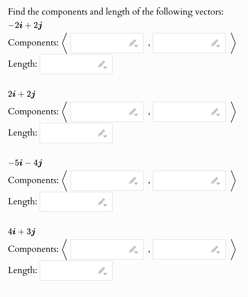 Solved Find the components and length of the following | Chegg.com