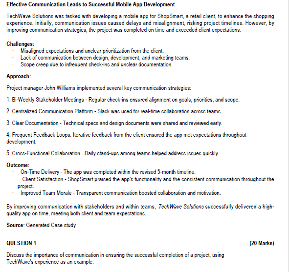 Solved Effective Communication Leads to Successful Mobile | Chegg.com