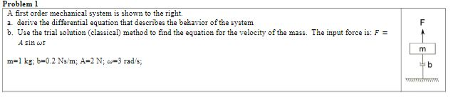 Solved Problem 1 A first order mechanical system is shown to | Chegg.com