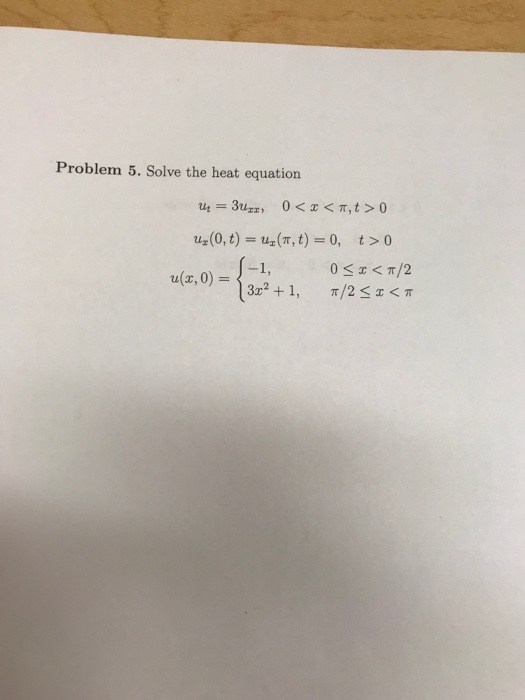 Solved Problem 5. Solve the heat equation Uz(0, t) ur(?, t) | Chegg.com
