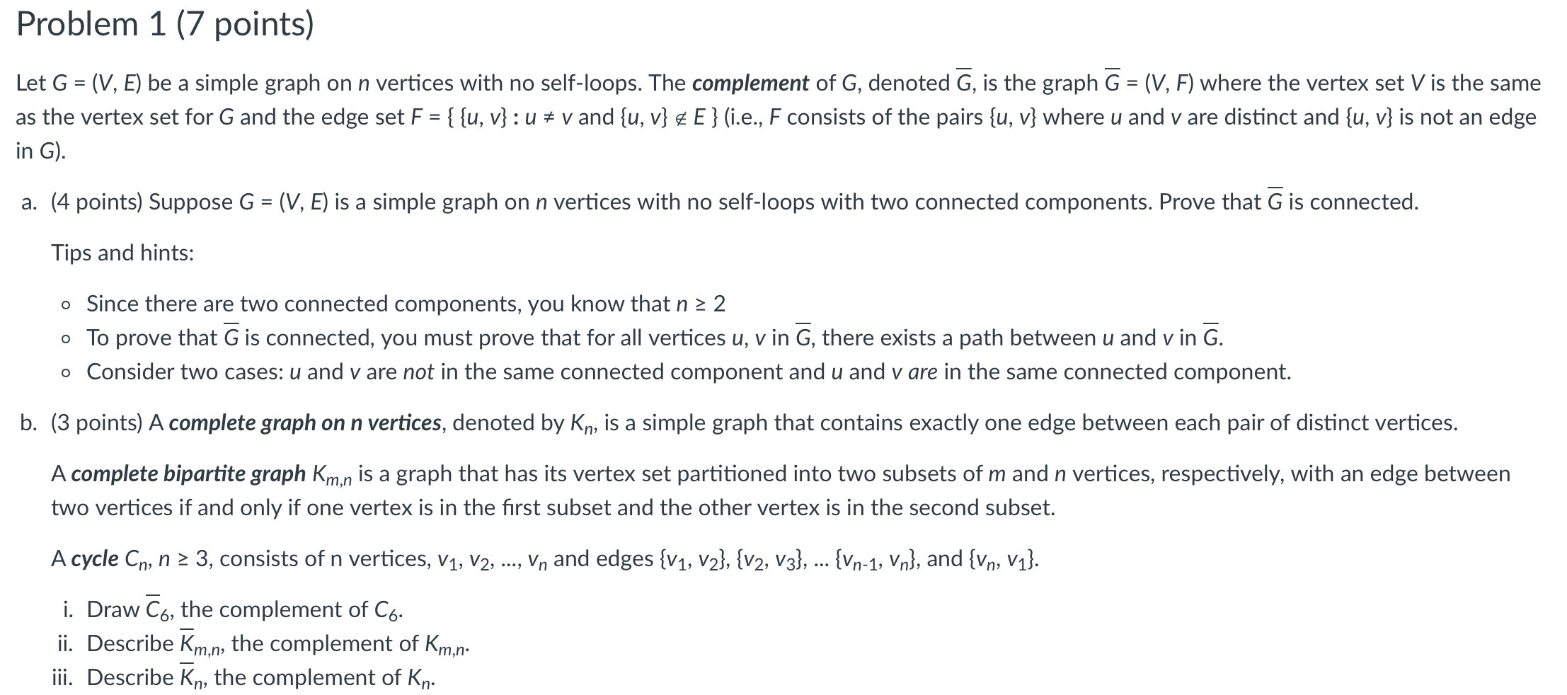 Solved Let G V E Be A Simple Graph On N Vertices With No