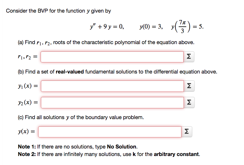 Solved Consider the BVP for the function y given by y" +9y= | Chegg.com