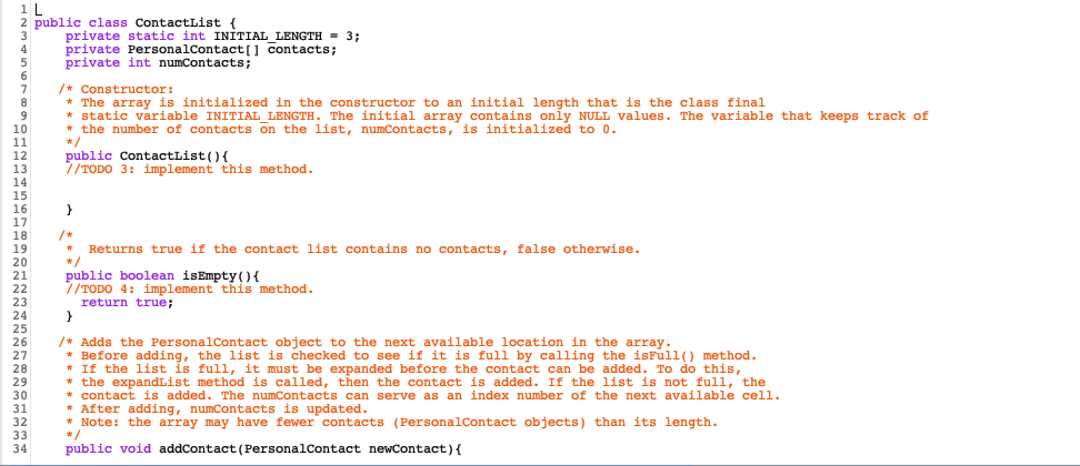 Solved public class Contactlist { private static int INITIAL | Chegg.com