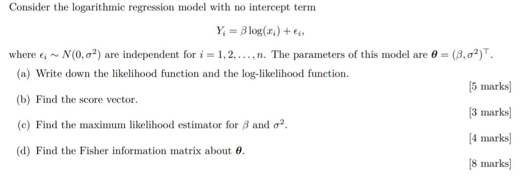 Solved Consider the logarithmic regression model with no | Chegg.com