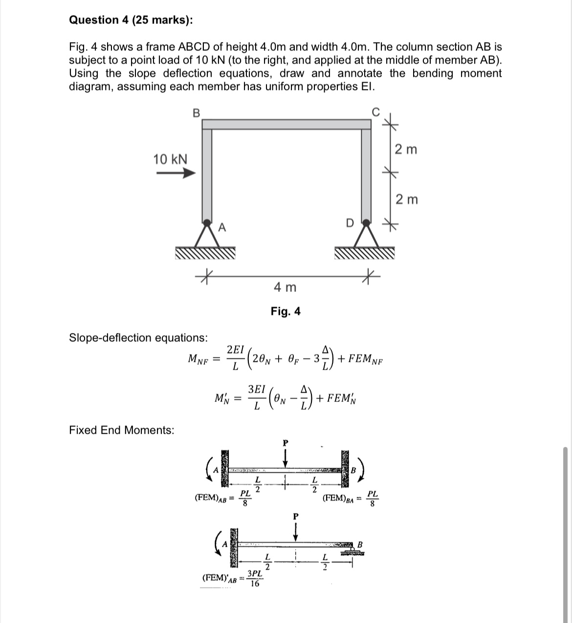 Solved Question 4 (25 ﻿marks):Fig. 4 ﻿shows a frame ABCD of | Chegg.com