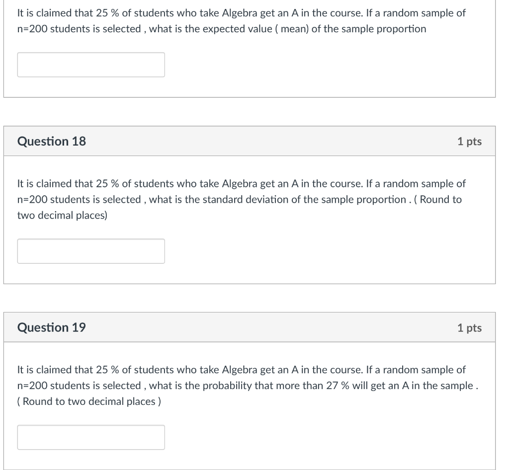 Solved It is claimed that 25% of students who take Algebra | Chegg.com