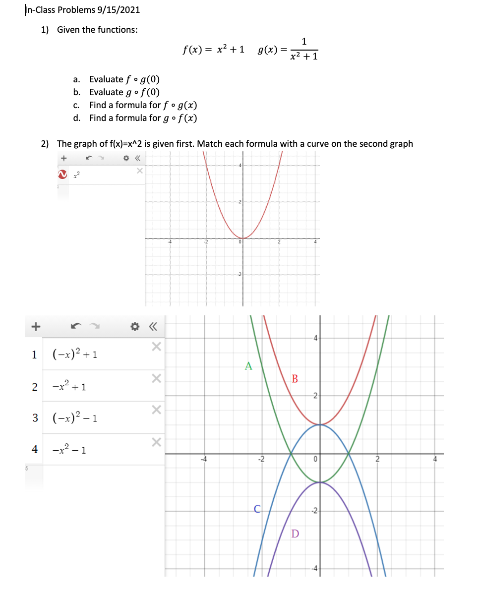 Solved In-Class Problems 9/15/2021 1) Given the functions: | Chegg.com