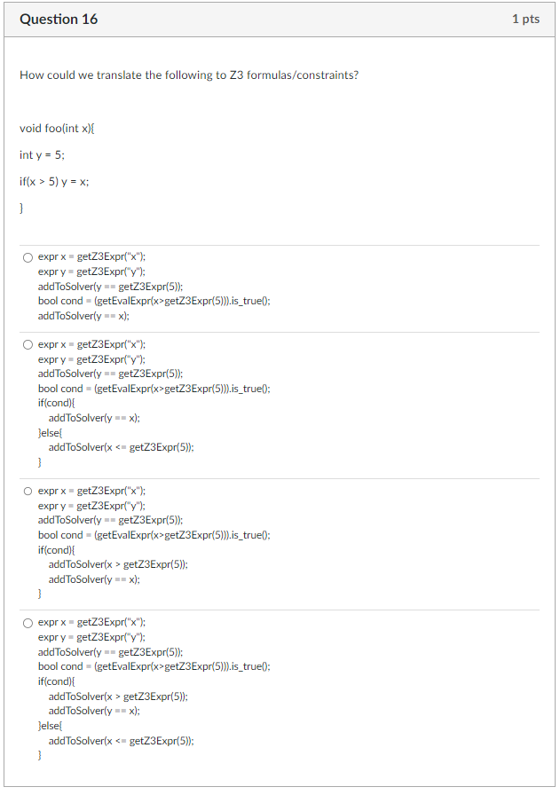 Solved This quiz focuses on predicate logic and Z3 formulas, | Chegg.com