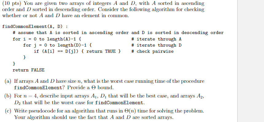 Solved 10 pts) You are given two arrays of integers A and D, | Chegg.com