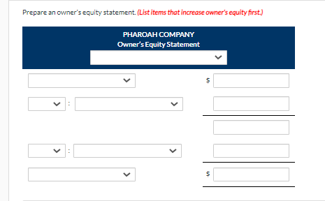 Solved −⋯⋯⋯⋯⋯⋯Prepare an owner's equity statement. (List | Chegg.com