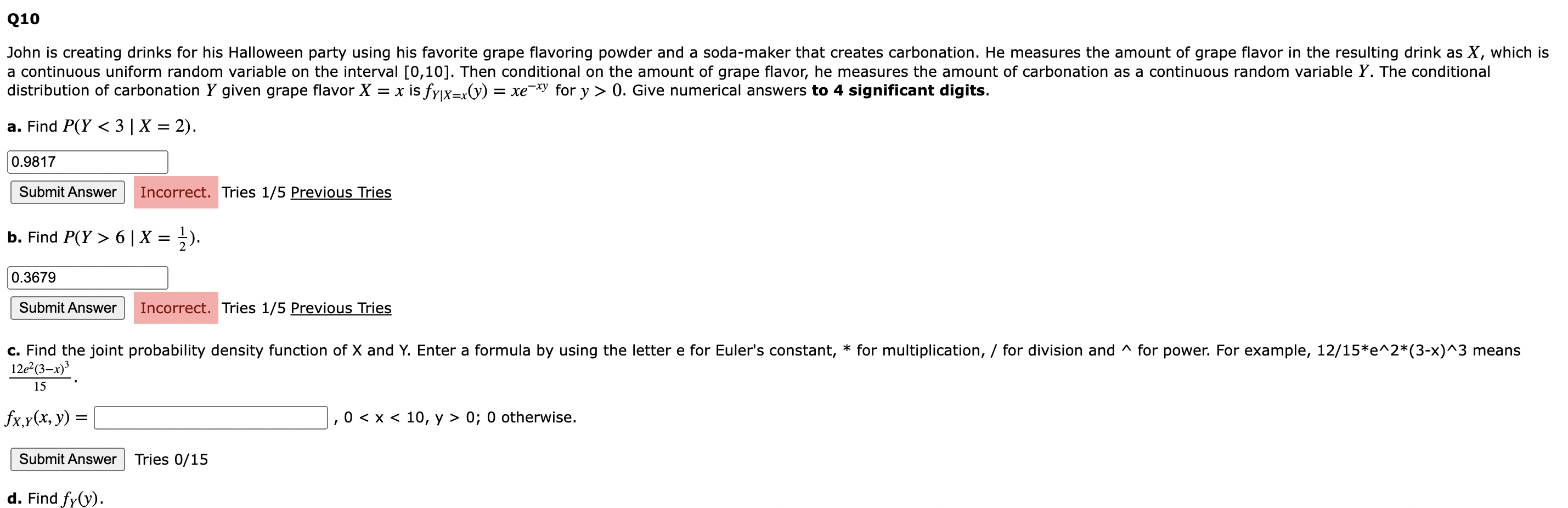 Solved distribution of carbonation Y given grape flavor X=x | Chegg.com