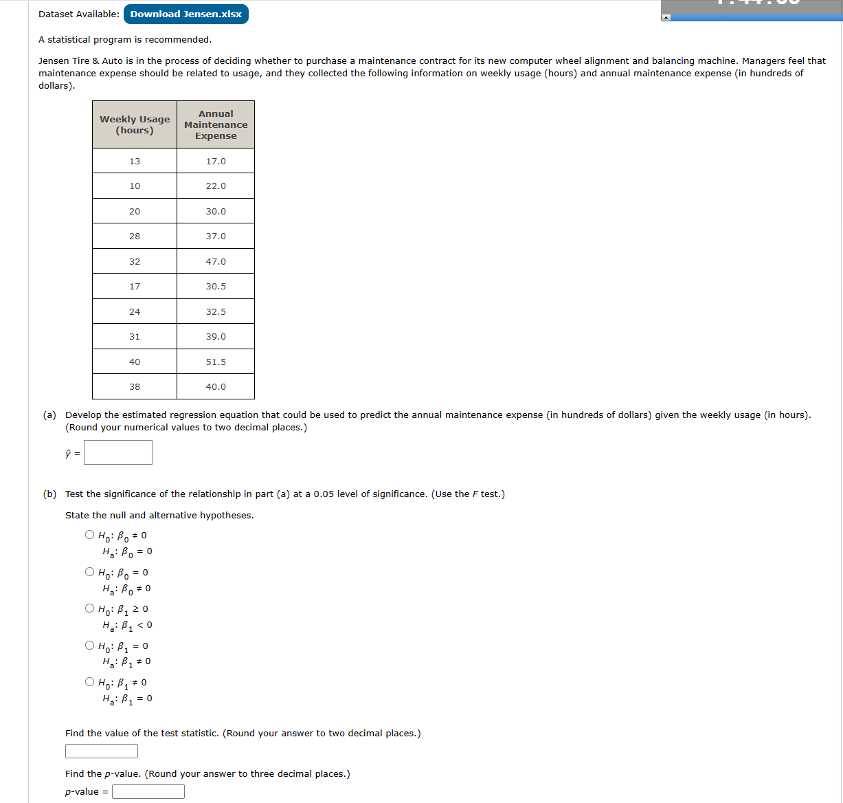 Solved Dataset Available:A statistical program is | Chegg.com