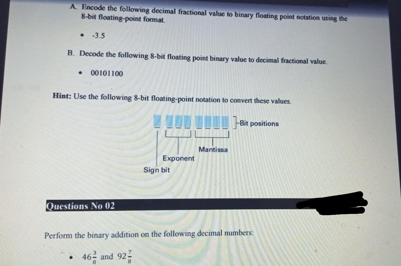 Solved A Encode the following decimal fractional value to | Chegg.com