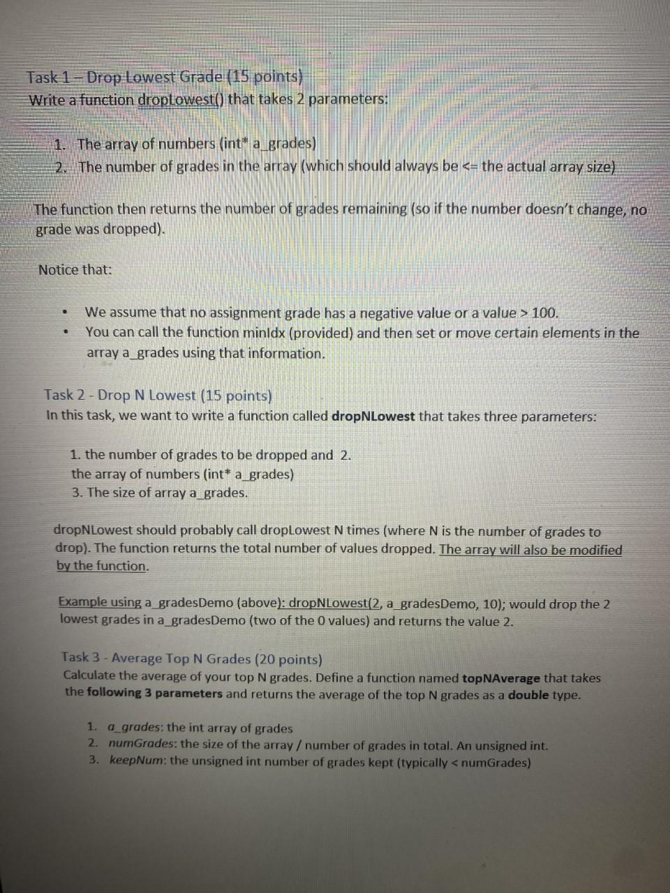 Solved Task 1 - Drop Lowest Grade (15 points) Write a | Chegg.com