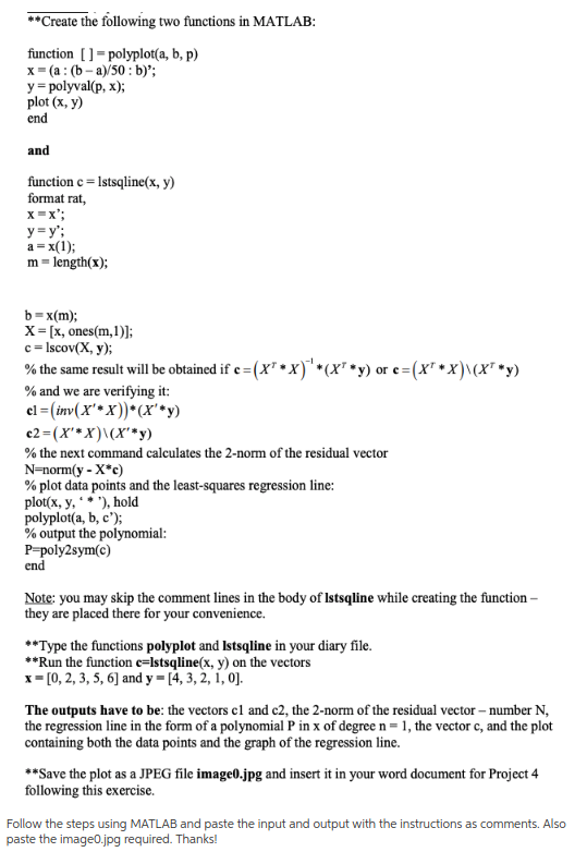 Solved *Create the following two functions in MATLAB | Chegg.com