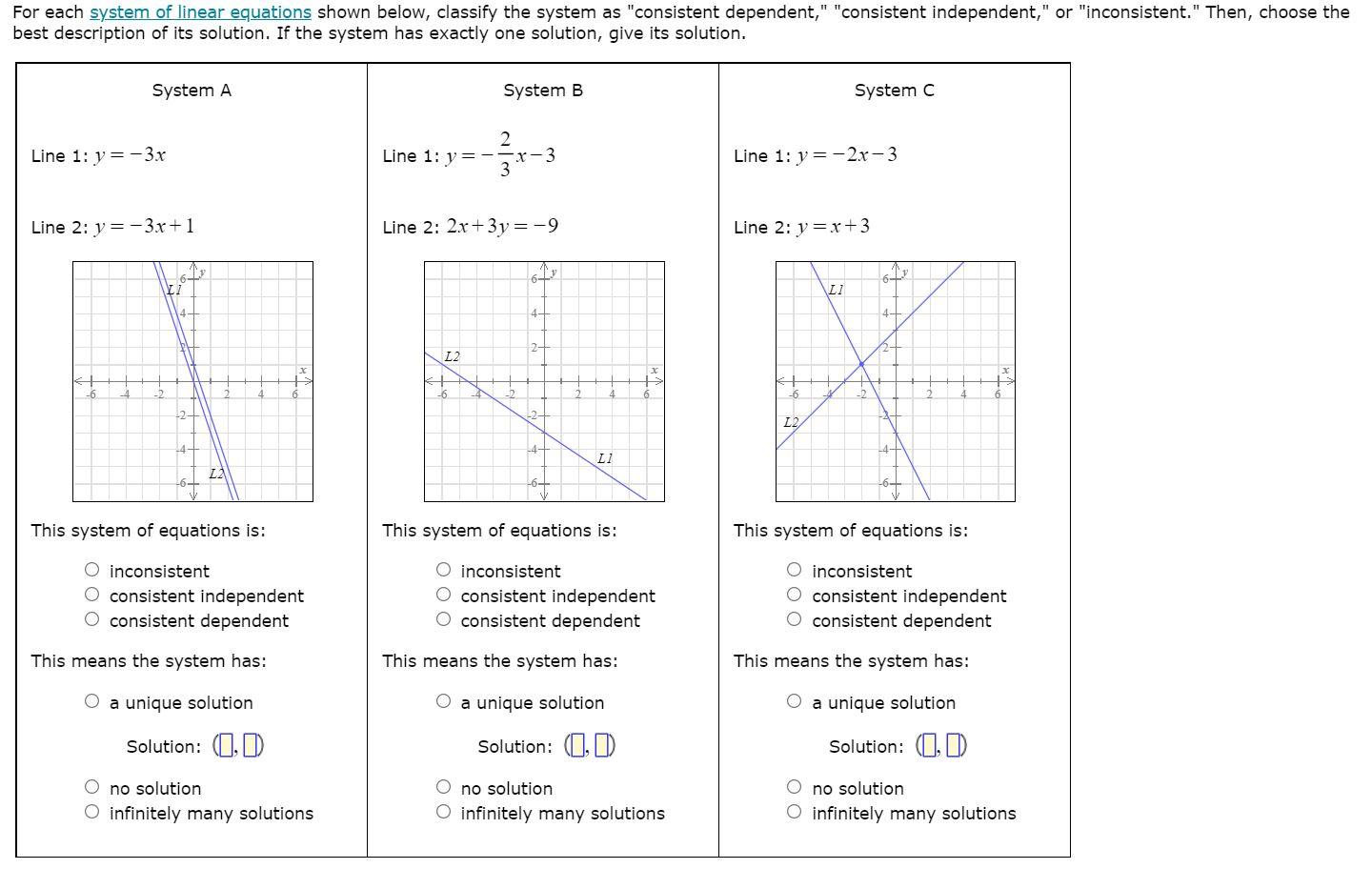 Solved For each system of linear equations shown below, | Chegg.com