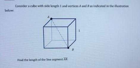 Solved Consider a cube with side length 1 and vertices A and | Chegg.com