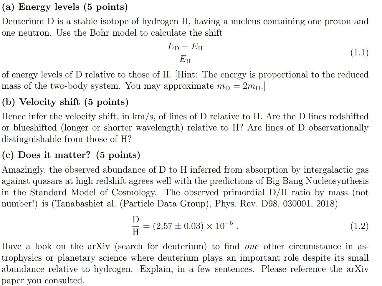 Solved (a) Energy levels (5 points) Deuterium D is a stable | Chegg.com