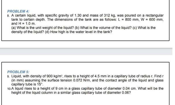 Solved PROBLEM 4: 8. A certain liquid, with specific gravity | Chegg.com