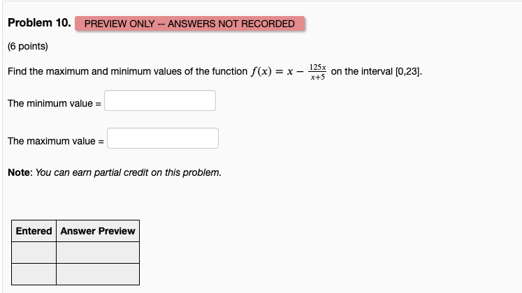 Solved Problem 10. PREVIEW ONLY -- ANSWERS NOT RECORDED (6 | Chegg.com