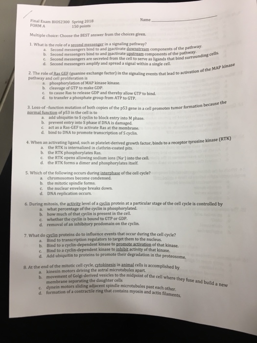 Solved P 8105 Name Final FORM A 150 points Multiple choice: | Chegg.com